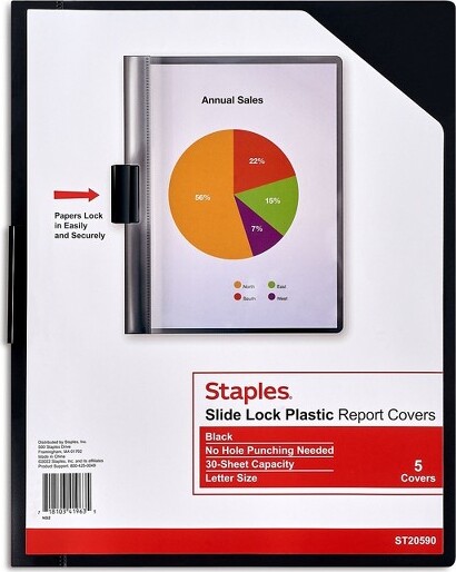 Staples Slide Locking Report Covers Letter Black 5/Pack (20590 ...