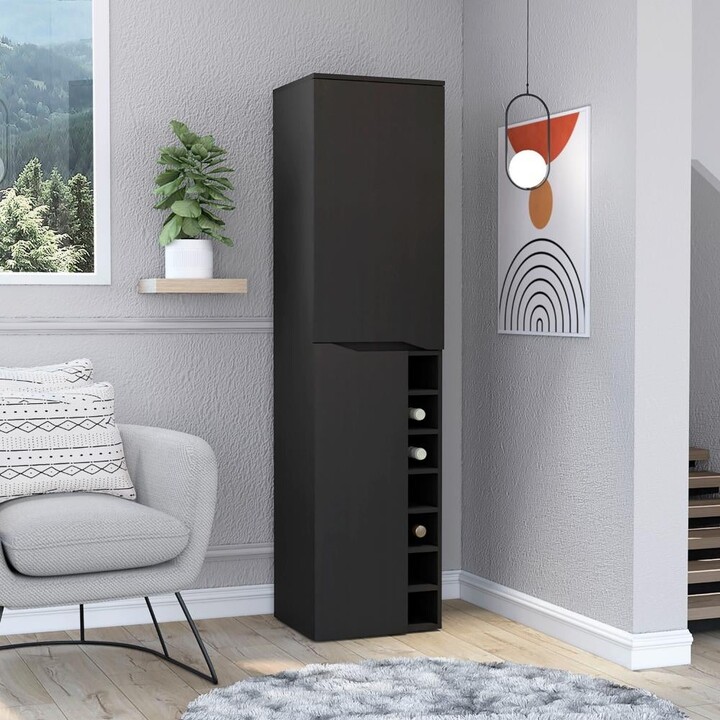 DEPOT E-SHOP Haora Tall Bar Double Door Cabinet, Seven Wine Cubbies ...