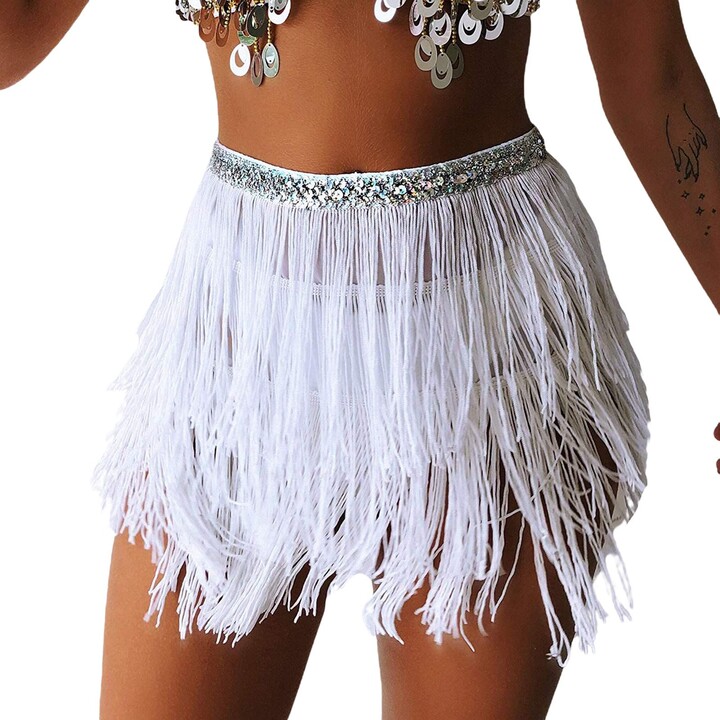 FeMereina Women Sequin Tassel Skirt Sexy Fringe Belly Dance Hip Scarf Wrap Skirt for Carnival ...