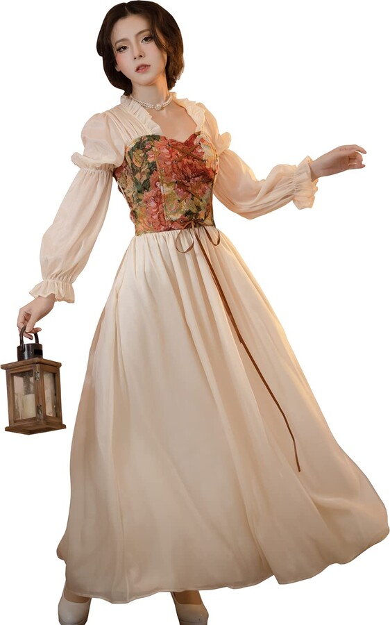 NSPSTT Renaissance Dress Medieval Dress Victorian Dress Long Dress with ...