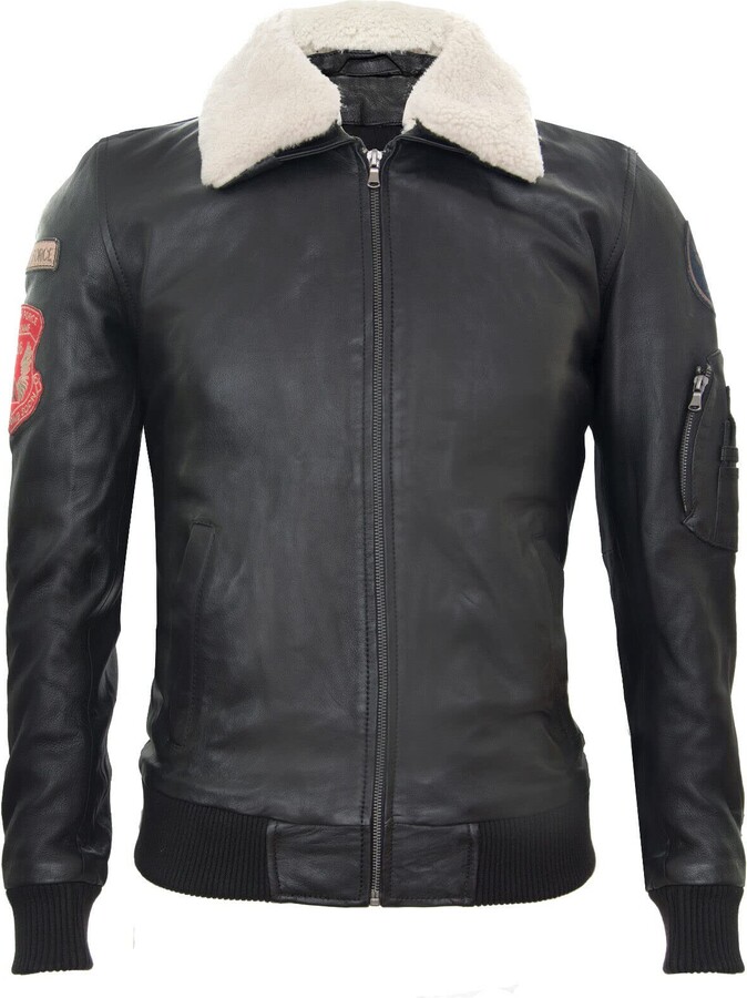 Infinity Leather Men's Black Leather US Airforce Badged A2 Flying ...