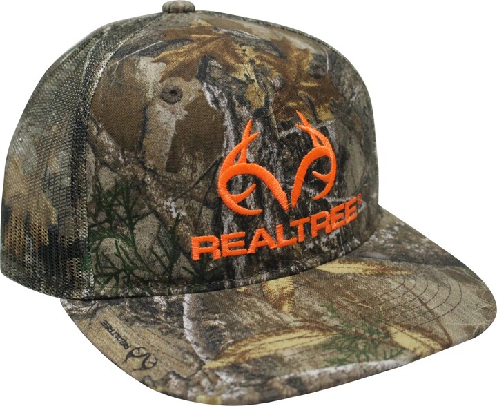 Realtree Flat Bill Logo Mesh Camo Cap Hat - RT Edge Blaze Orange Logo ...