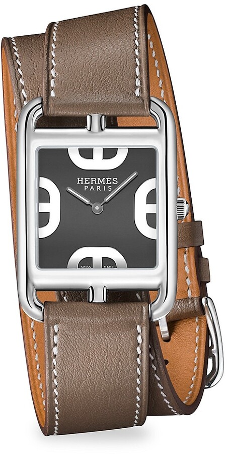 Hermes Cape Cod 37MM Stainless Steel & Leather Double-Wrap Strap Watch ...