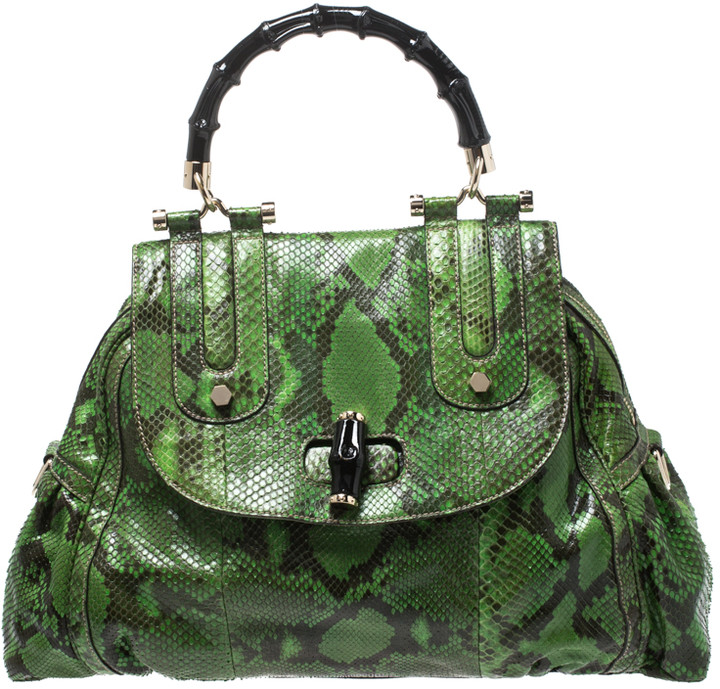 Gucci Green Python Dialux Pop Bamboo Top Handle Bag - ShopStyle