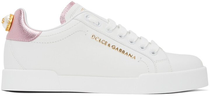 Dolce & Gabbana White & Pink Lettering Portofino Sneakers - ShopStyle