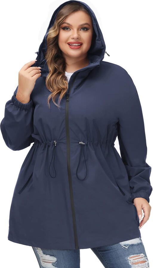 Hanna Nikole Women's Plus Size Rain Jacket Lightweight Hooded Long Rain ...