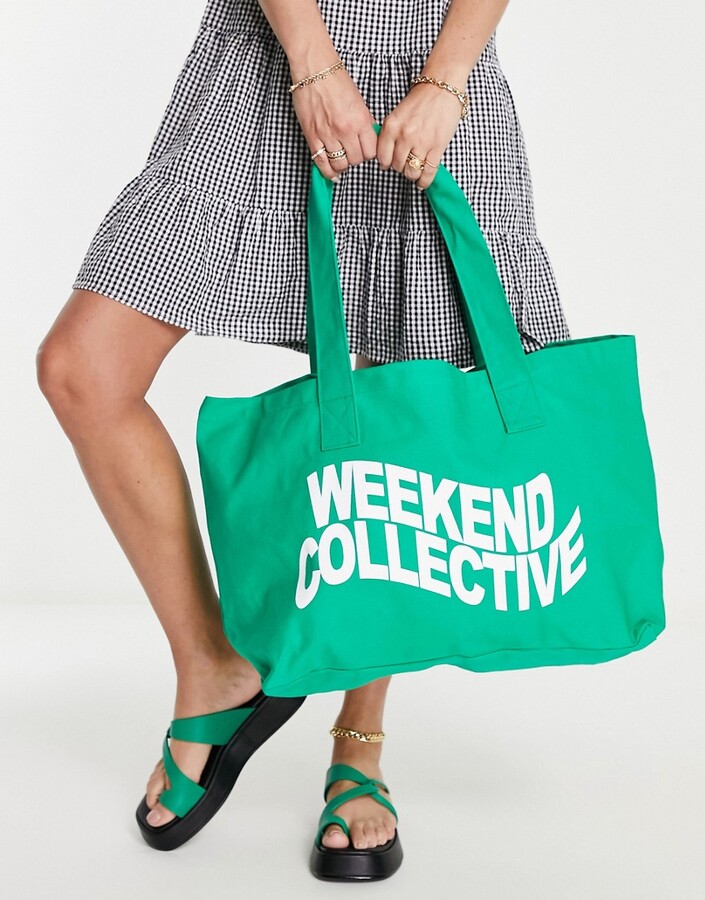 ASOS DESIGN ASOS Weekend Collective canvas tote bag in green - ShopStyle