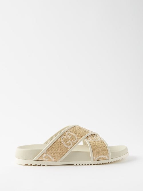 Gucci Crossover-strap Faux-raffia And Leather Sandals - White - ShopStyle