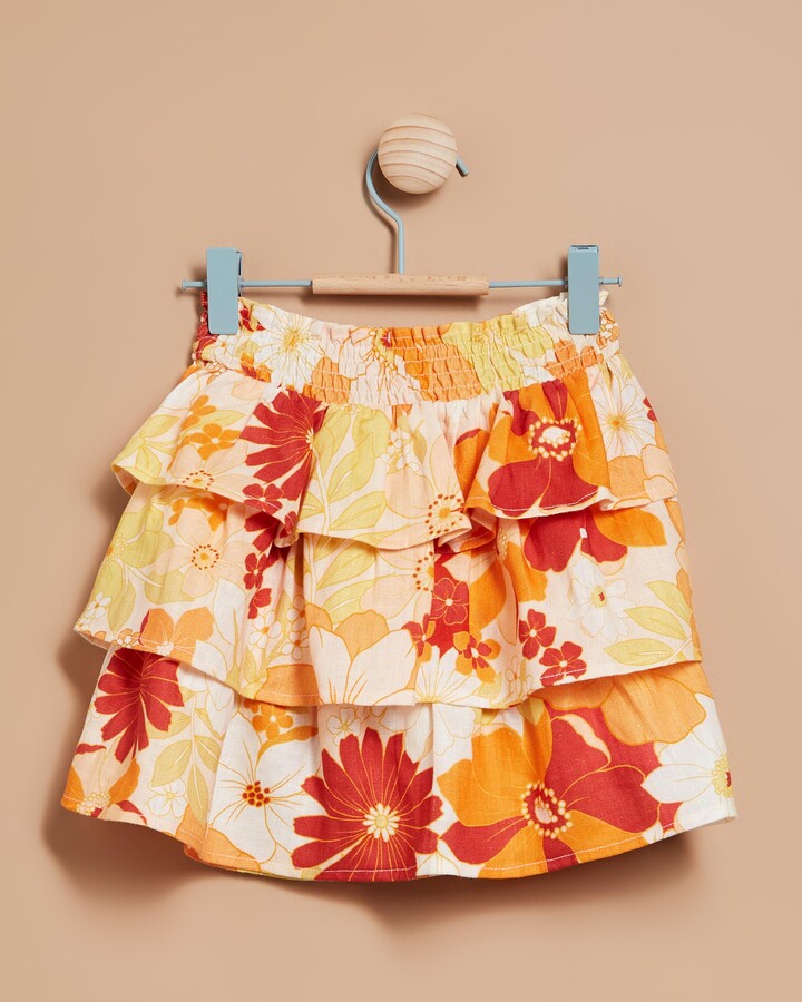 AERE Mini Girl's Orange Mini skirts - Linen Tiered Rara Skirt - Kids ...