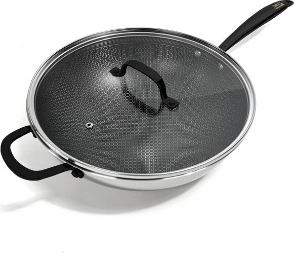 Lexi Home Tri-ply 5 Qt. Stainless Steel Nonstick Wok with Glass Lid ...