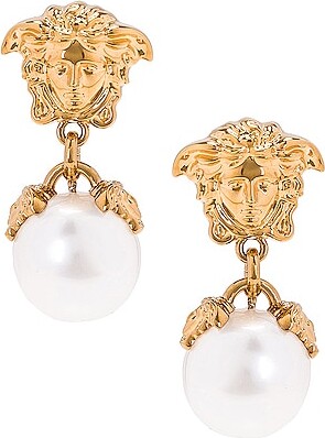 Versace Medusa Pearl Drop Earrings in Metallic Gold - ShopStyle