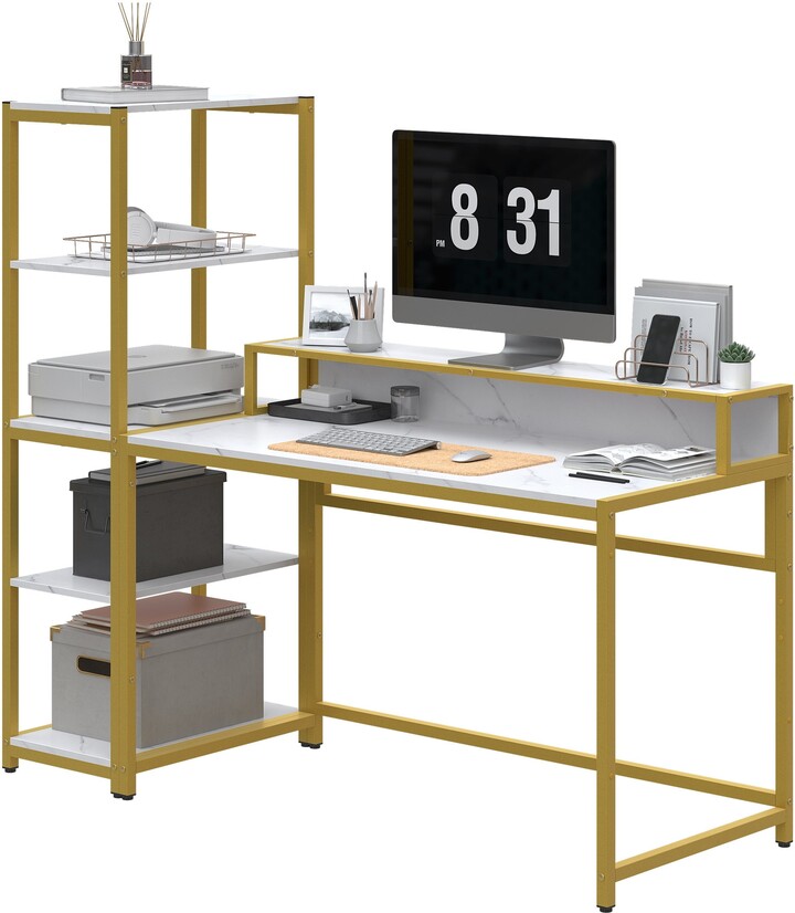Global Pronex 47" Office Computer Desk with 5 Tier Storage Shelves ...