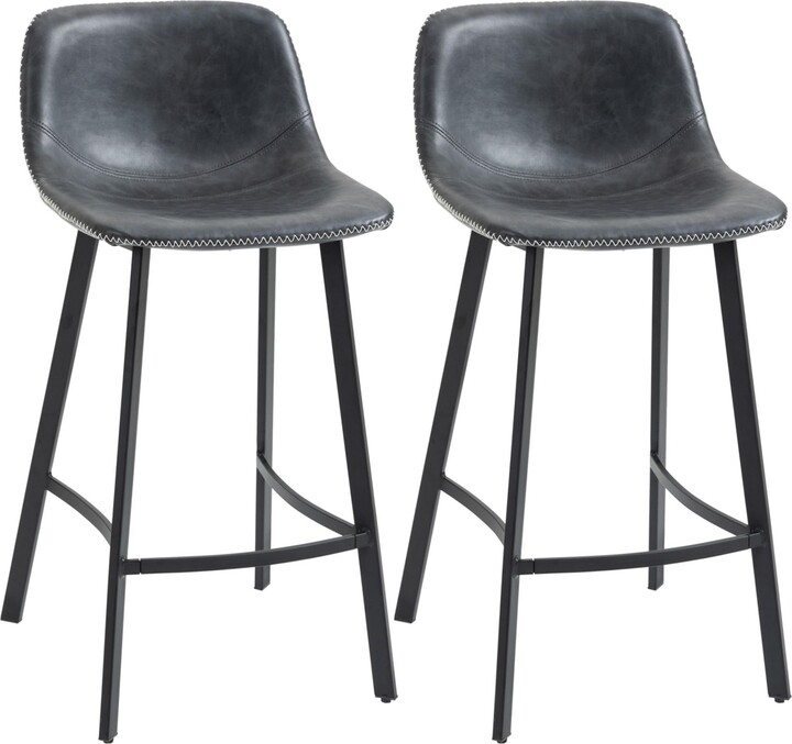 Homcom Counter Height Bar Stools Set of 2, Upholstered Kitchen Stool ...