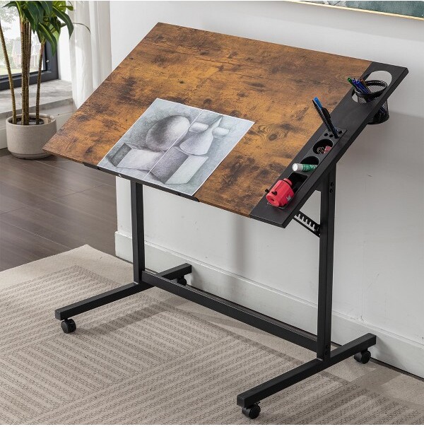Vecelo Wooden Adjustable Top Drafting Table/Craft Table/Drawing Desk ...