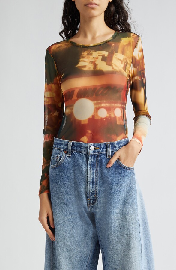 Puppets and Puppets Chow Dinner Party Print Fitted Mesh Top - ShopStyle