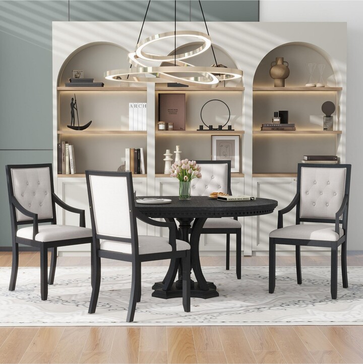 Simplie Fun Retro 5-piece Dining Set Extendable Round Table and 4 ...