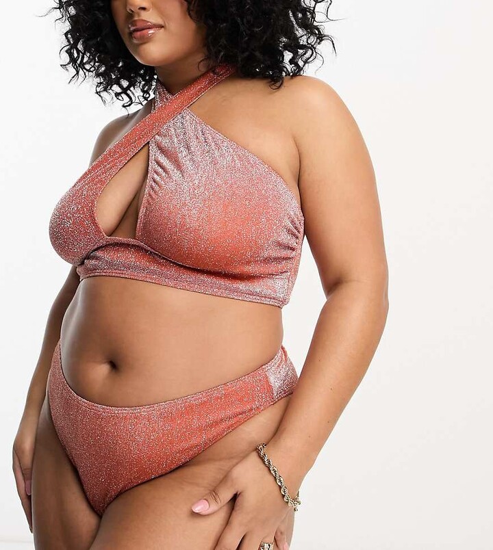 South Beach Curve Exclusive halter wraparound bikini top in rust metallic - ShopStyle Two Piece ...