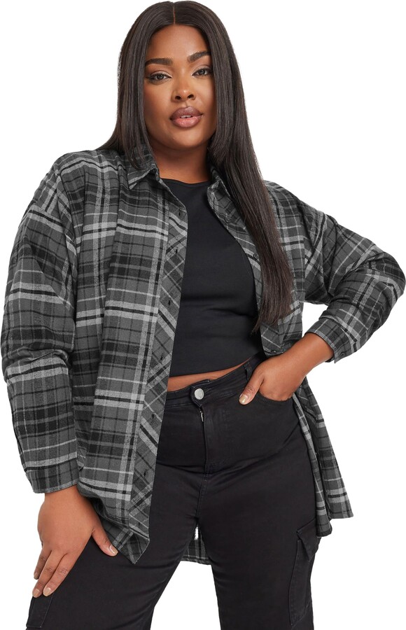Yours Curve Charcoal Check Oversized Shirt - Women's - Plus Size Curve ...