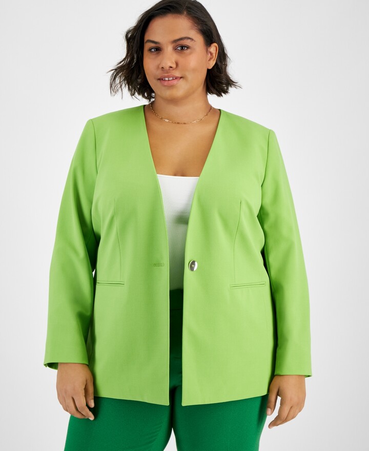 Bar III Plus Size Bi-Stretch Collarless One-Button Blazer, Created for ...