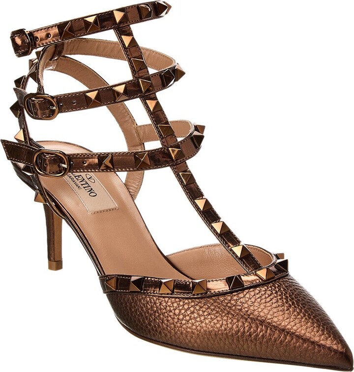Valentino Rockstud Caged 65 Metallic Leather Ankle Strap Pump - ShopStyle