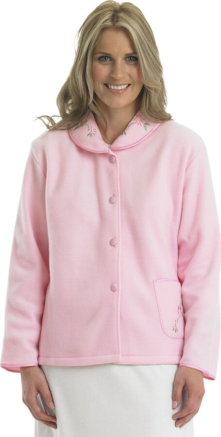 Slenderella Ladies Soft Polar Fleece Button Up Bed Jacket Floral ...