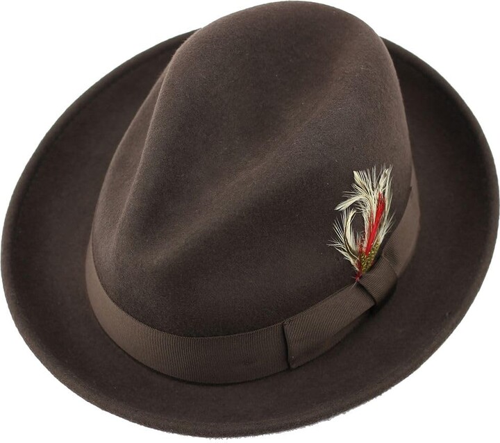 Xposed Men’s 100% Pure Wool Felt C Crown Trilby Hat with Feather ...