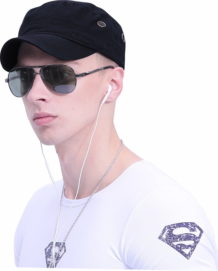 CACUSS Men's Cadet Hat Cotton Army Cap Vintage Military Flat Top ...