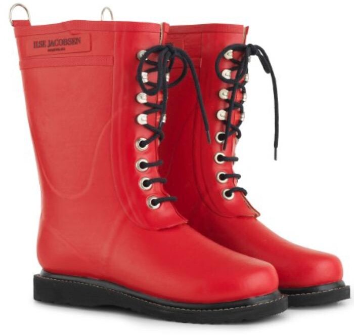 Ilse Jacobsen Medium Length Rubber Lace Up Wellington Boots Deep Red RUB 15 303 - ShopStyle