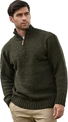 Aran Crafts Men's Irish Cable Knitted Wool Half Zip Sweater (Z2040-XL ...