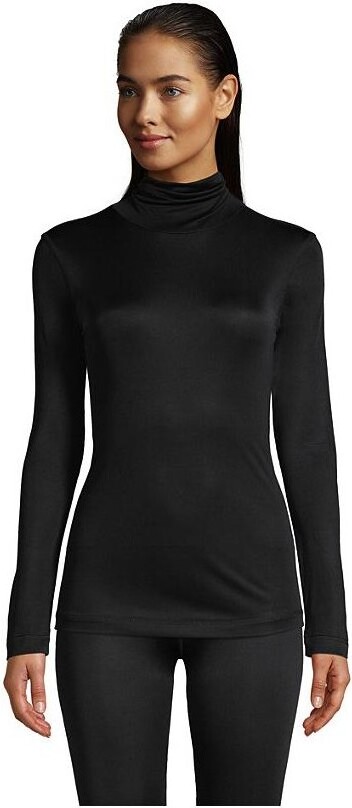 Lands' End Women's Petite Silk Interlock Thermal Long Underwear Base Layer Turtleneck Top ...