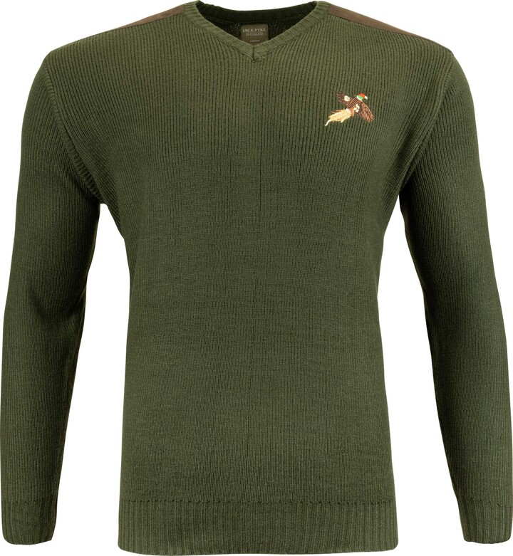 JACK PYKE Shooters Pheasant Embroidered Motif Pullover Medium Green - ShopStyle V-Neck Knitwear