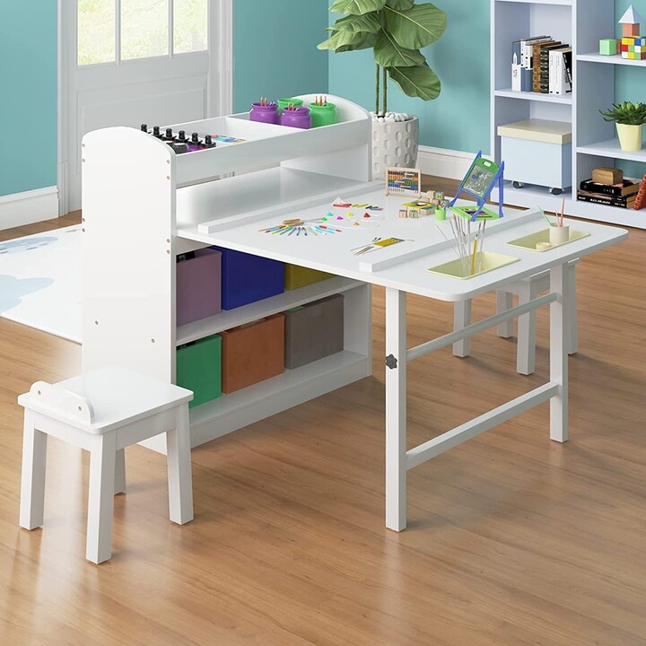 Mixoy Kids Art Table and 2 Chairs,Kid Craft Table with Supplies Storage ...