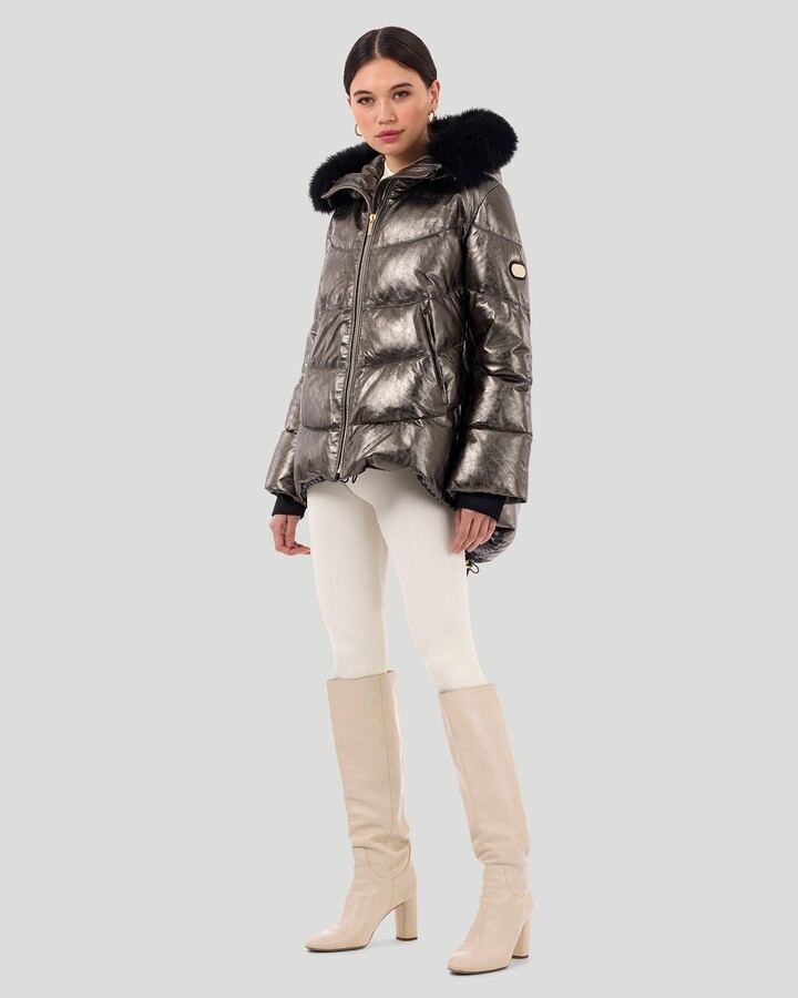 Gorski Metallic Après-Ski Jacket with Detachable Toscana Lamb Hood Trim ...