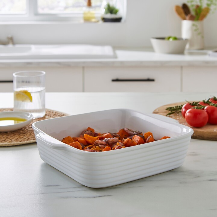 Dunelm White Ribbed Square Roaster White - ShopStyle Casserole, Dutch ...