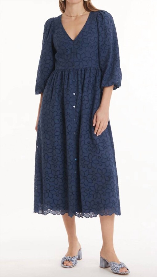 tyler boe Sabrina Eyelet Midi Dress In Navy - ShopStyle