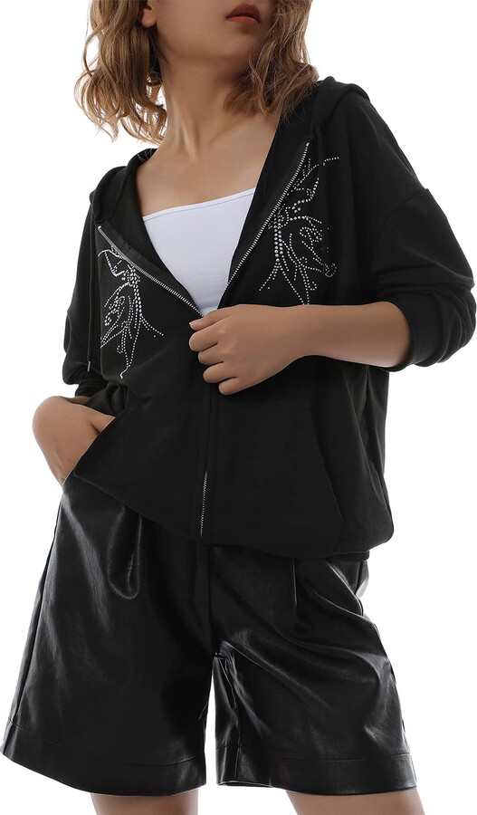 Madger Women Y2k Skeleton Zip Up Hoodie Rhinestone Graphic Harajuku Gothic Oversized Hoodies ...