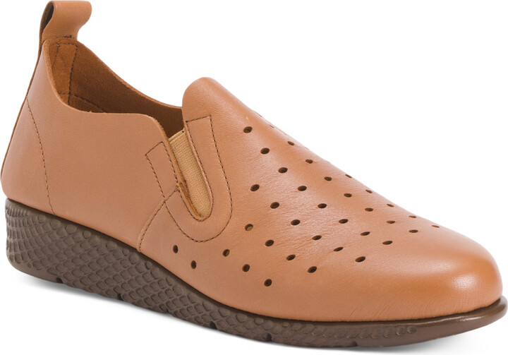 Saydo Made In Portugal Leather Perforated Shoes - ShopStyle Flats