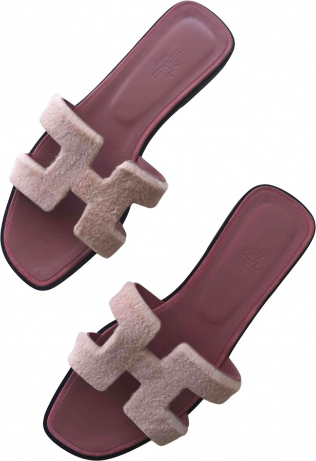 Hermes Oran mink mules - ShopStyle