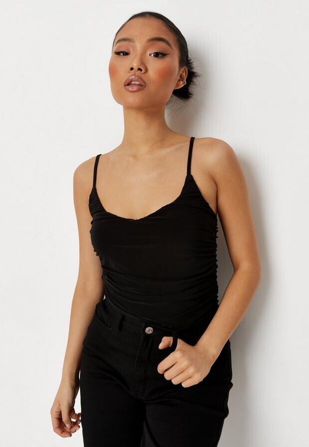 Missguided Petite Black Ruched Slinky Cami Top - ShopStyle Clothes and ...