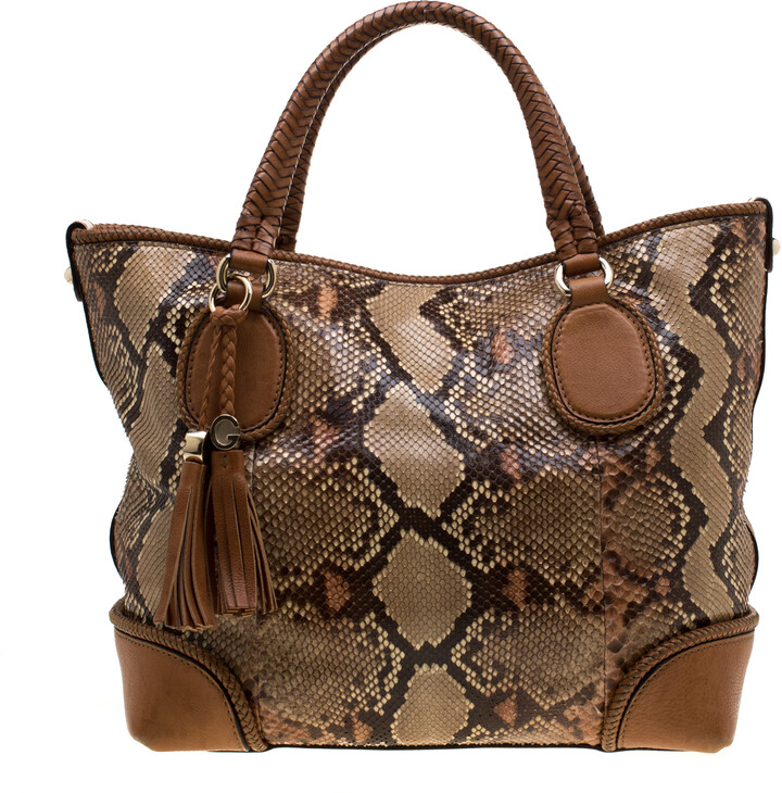 Gucci Beige/Brown Python and Leather Marrakech Tote - ShopStyle