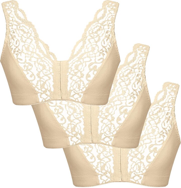 Eden House Ladies | Pack of 3 Bra Cotton Lace Front Fastening Magic Bra ...
