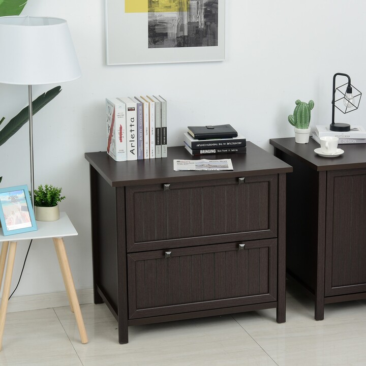 HOMCOM Retro Style 2-Drawer Lateral File Cabinet Chest Wooden Documents ...
