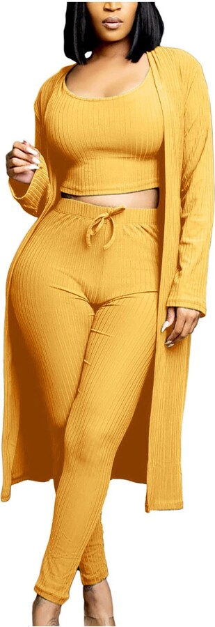 Generic Yellow Cover Up Sets Juniors Relaxed Fit Ribbed Sexy Cami Tank ...