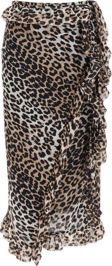 Ganni leopard print mesh midi skirt - ShopStyle