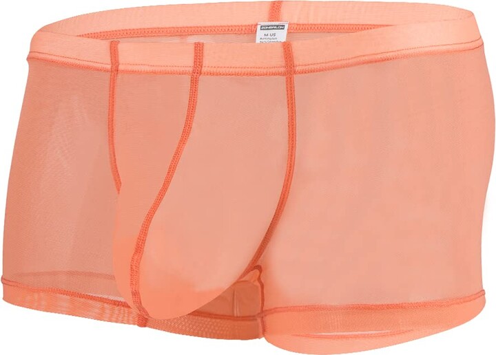 BIATWOWR Boxer Shorts Mens Briefs See Through Mesh Sexy Enhancing Pouch ...