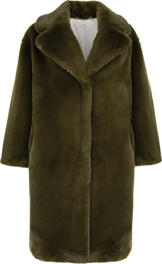 Issy London Women's Greta Luxe Longline Faux Fur Coat Olive Green ...