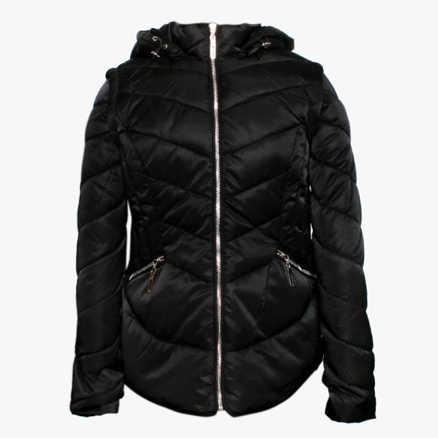 MARBLE Black Removable Sleeves & Hood Quilted Jacket - ShopStyle