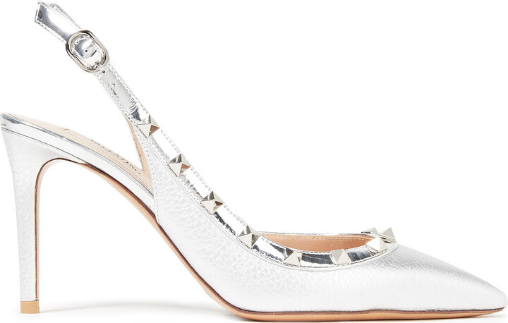 Valentino Garavani Rockstud metallic pebbled-leather slingback pumps ...