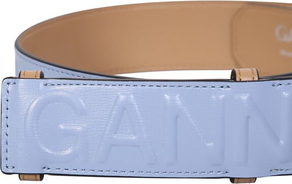 Ganni Leather Belt With Engraved Logo - ShopStyle