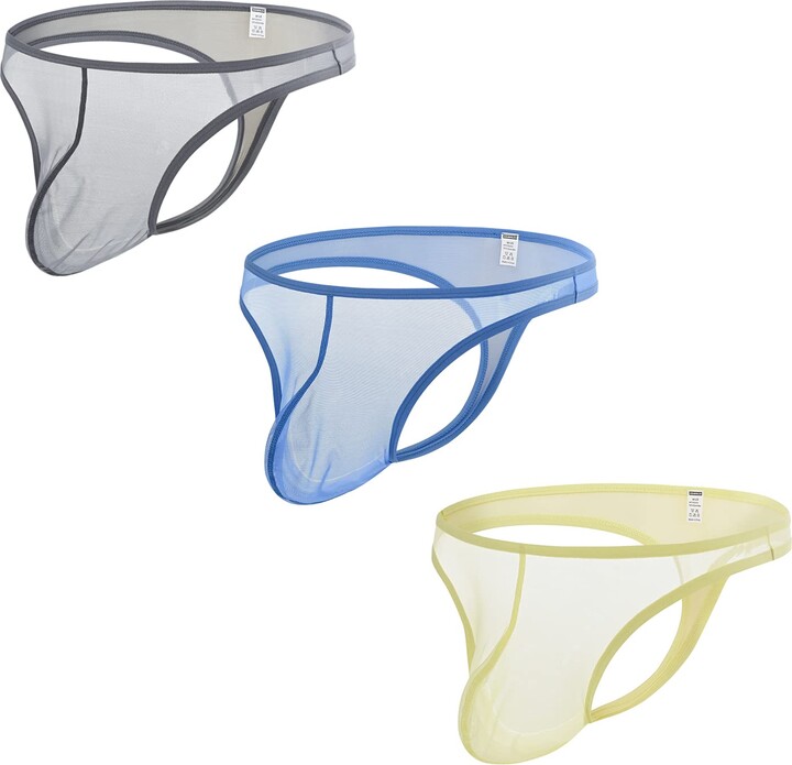 BIATWOWR Mens Sexy Low-Waist Mesh Sheer Underwear Thongs See Through ...